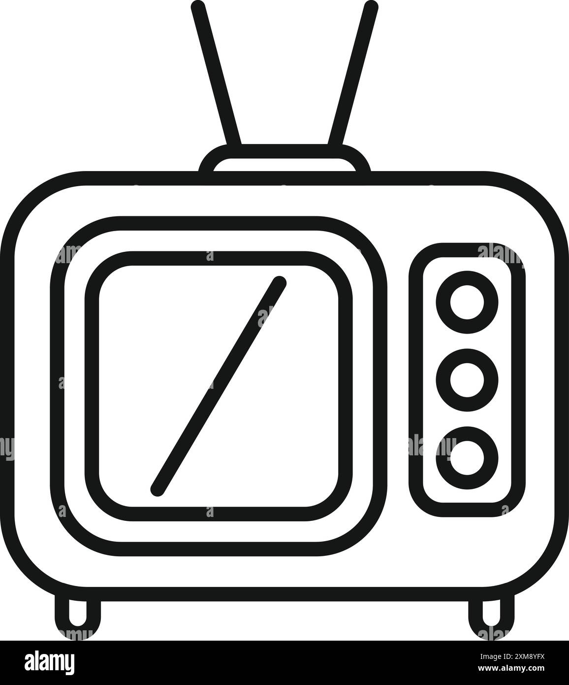 Simple line icon of a vintage television with antennae, representing ...