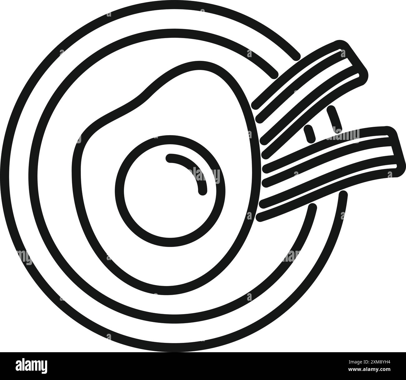Simple black and white line art illustrating a plate with fried egg and ...