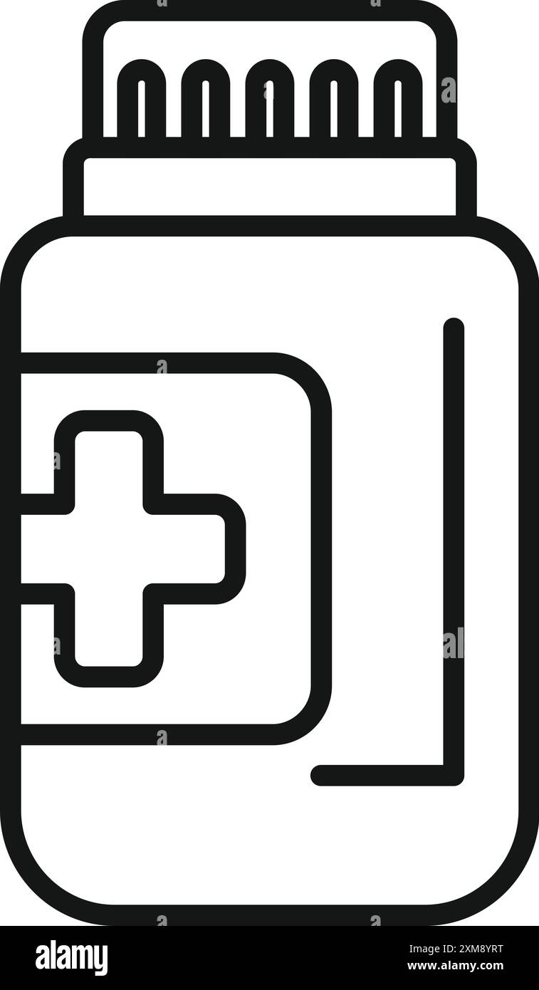 Line art icon of a medicine bottle, representing healthcare ...
