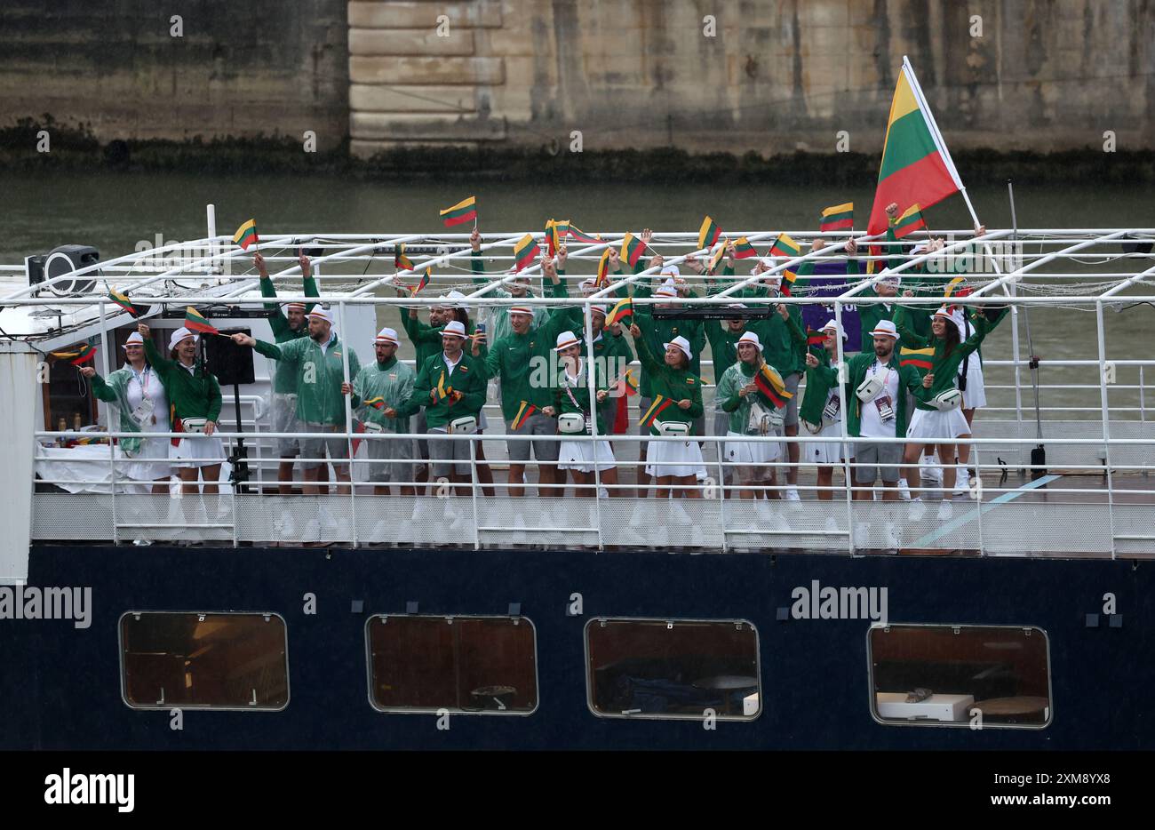 Paris, France. July 26th 2024. Team Lithuania wave to spectators as ...
