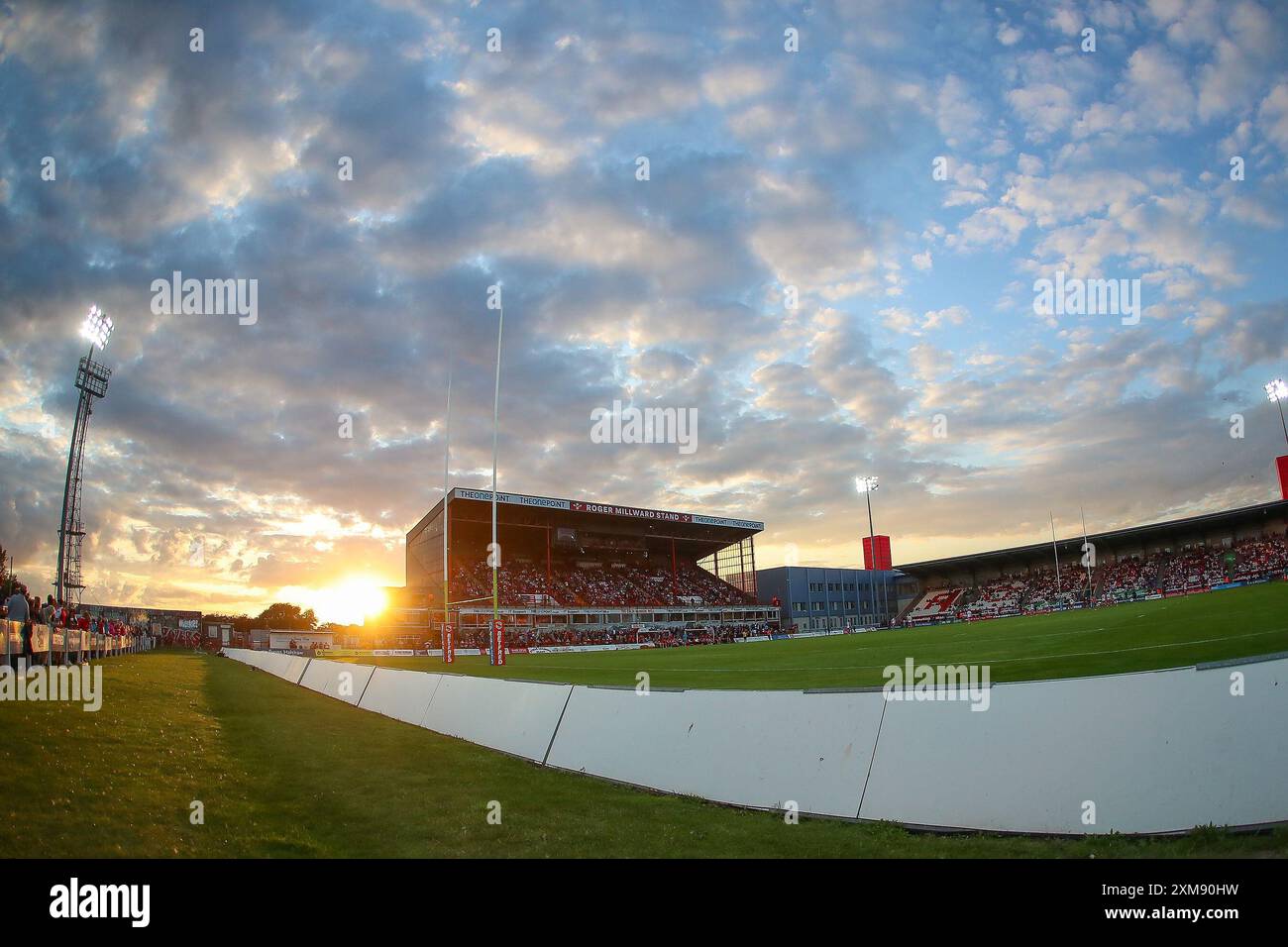 Hull, UK. 26th July, 2024. Sunsets behind the stadium *** during the ...