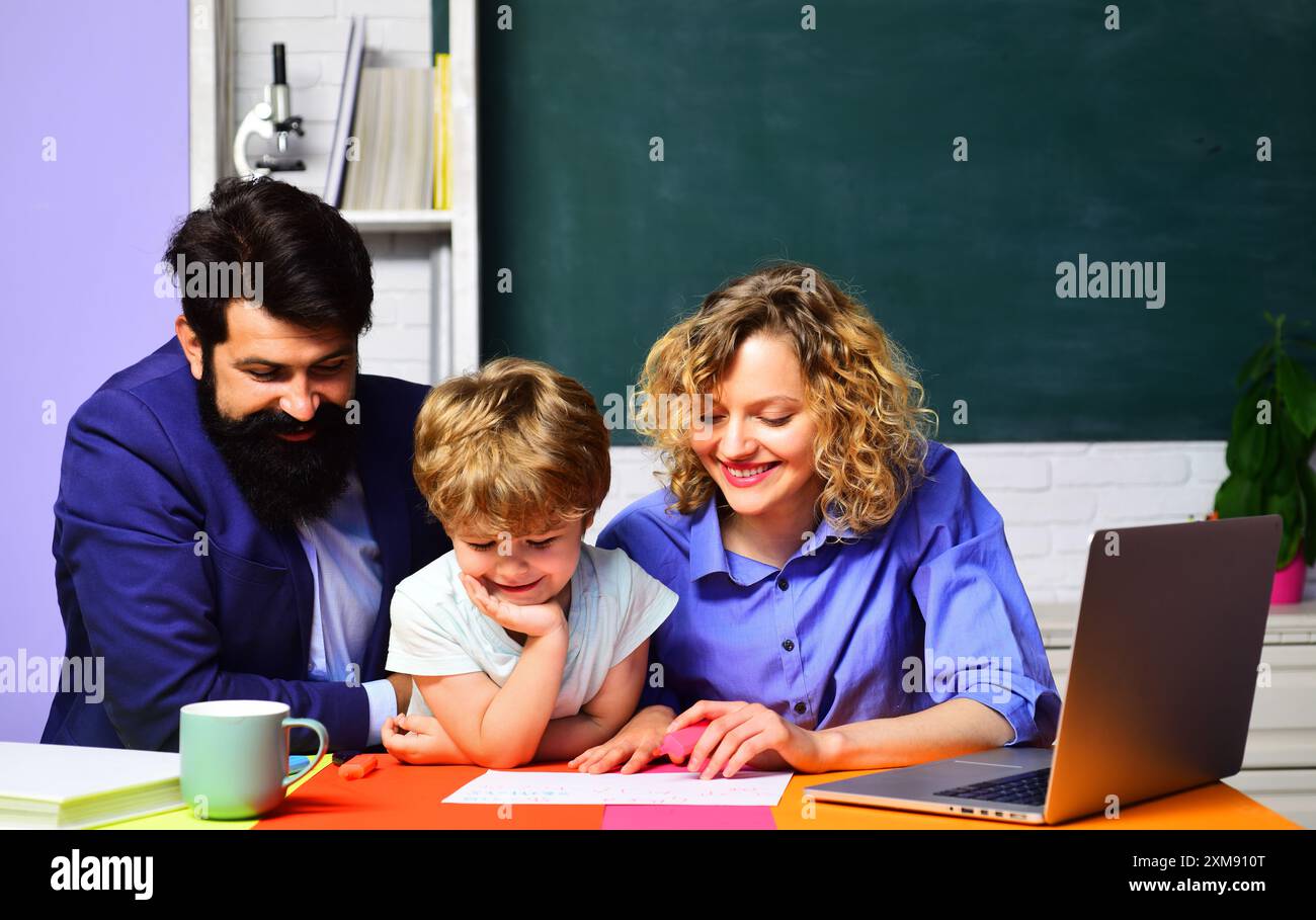 First day at school. Private lesson. Little kid studying lesson in ...