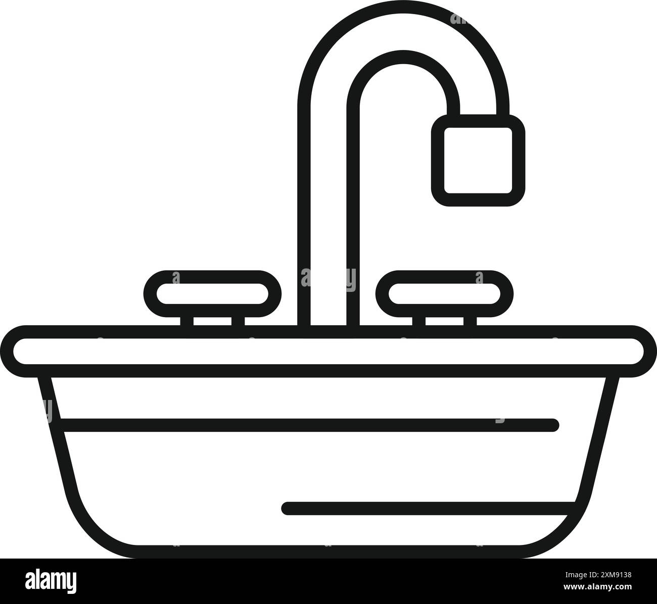 Simple line art drawing of a kitchen sink with a tap and handles Stock ...