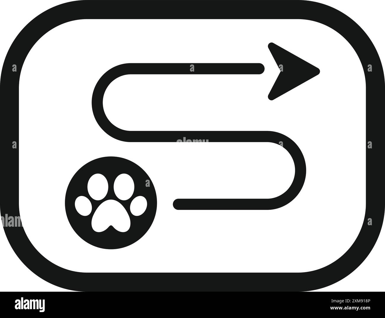 Simplified icon of a dog tracking app, showing a winding route and a ...