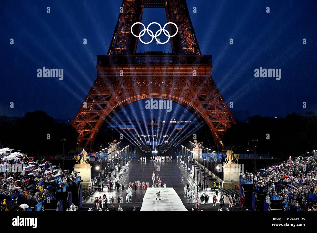 A general view of the Eiffel Tower and the Olympic Rings during the ...