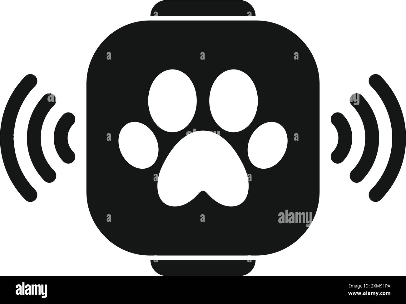 Black and white icon of a smart dog tracker sending the location of the ...