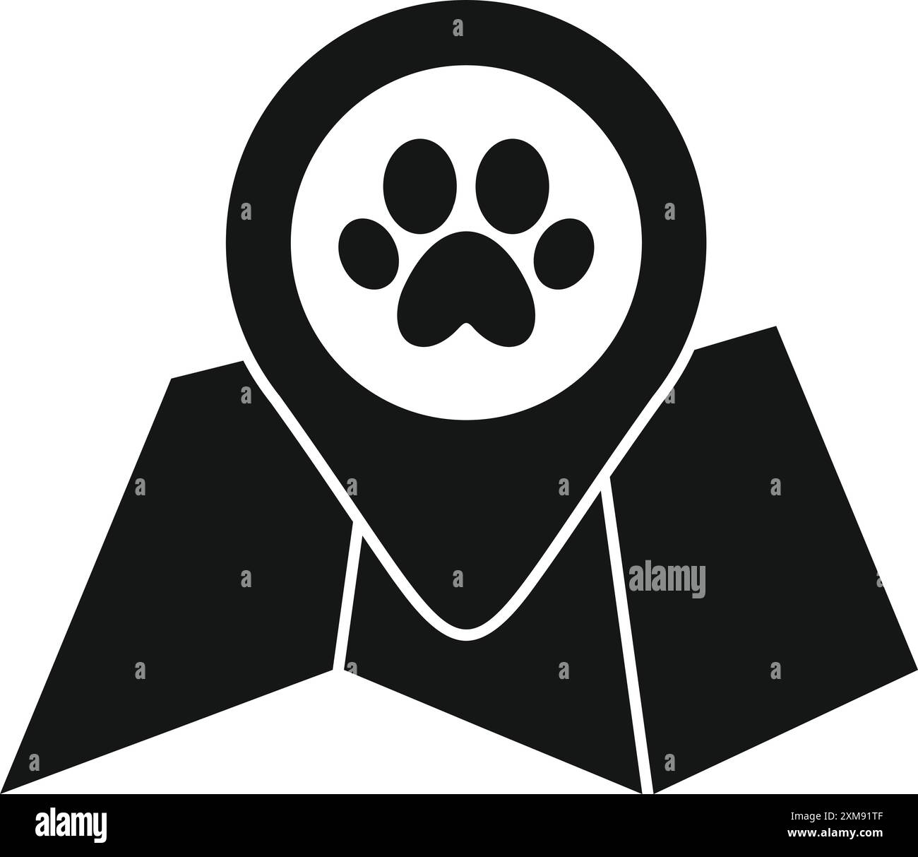 Black and white icon of a map pin pointing a paw print Stock Vector ...