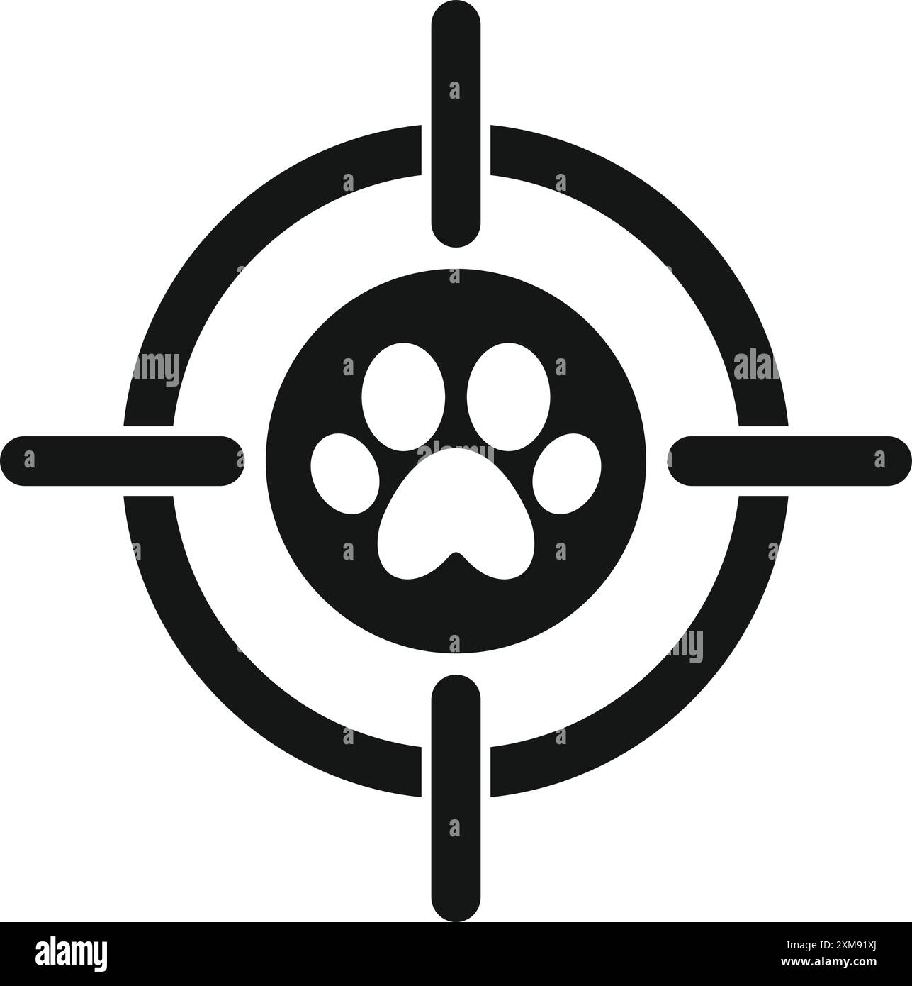 Simple icon of a paw print in a crosshair, representing focusing on ...