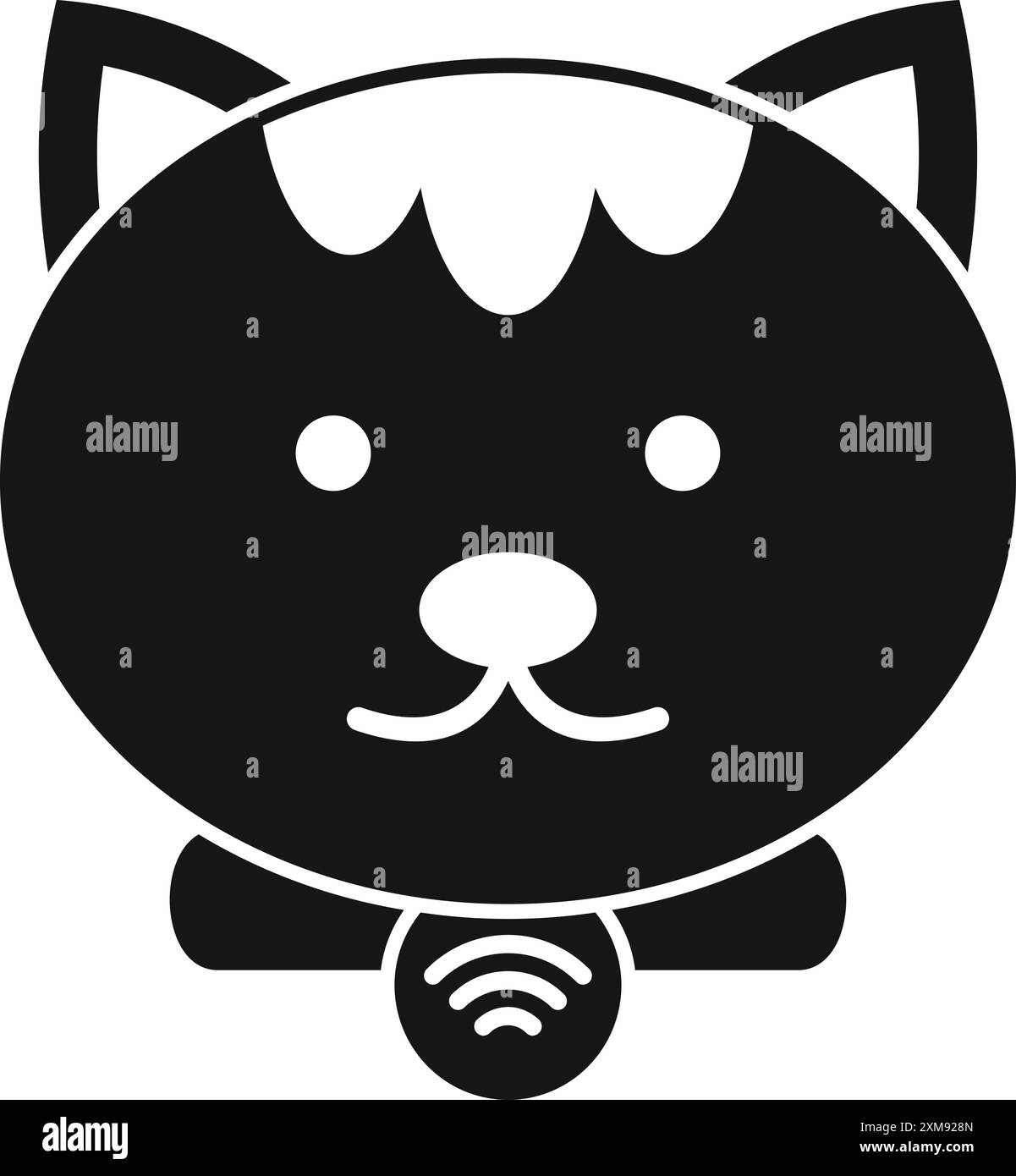 Black silhouette of a cat wearing a smart collar with a wifi symbol on ...