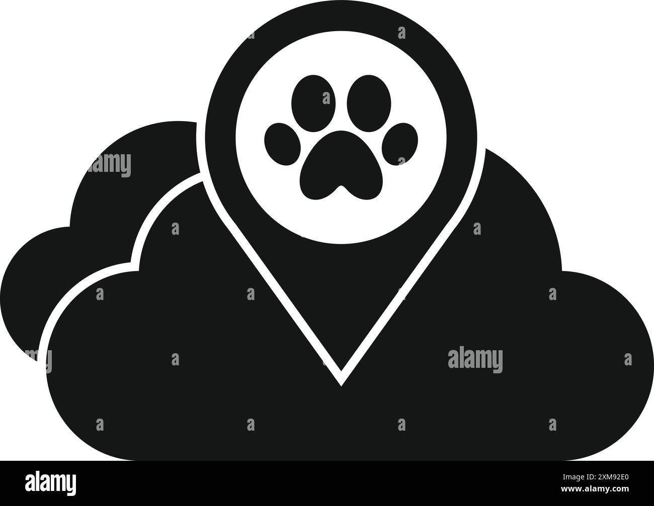 Black and white logo representing a cloud pet shop with a paw print ...