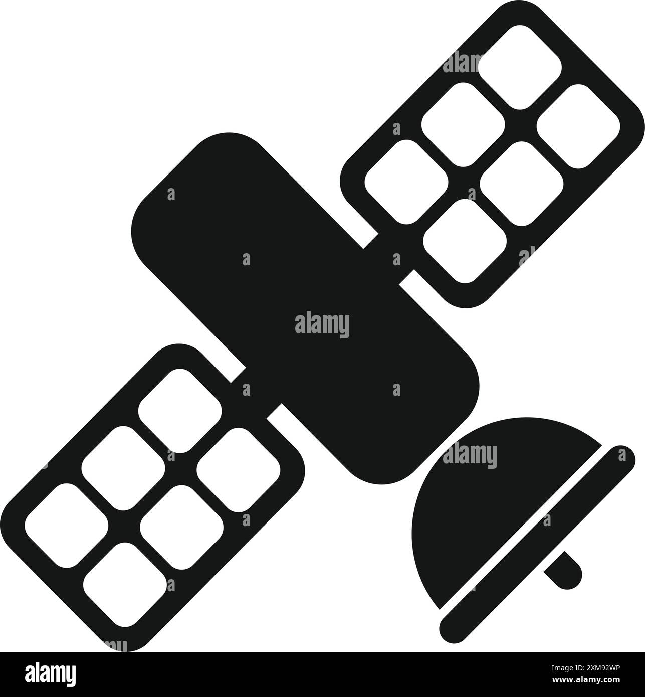 Black and white icon of a space satellite orbiting the earth ...