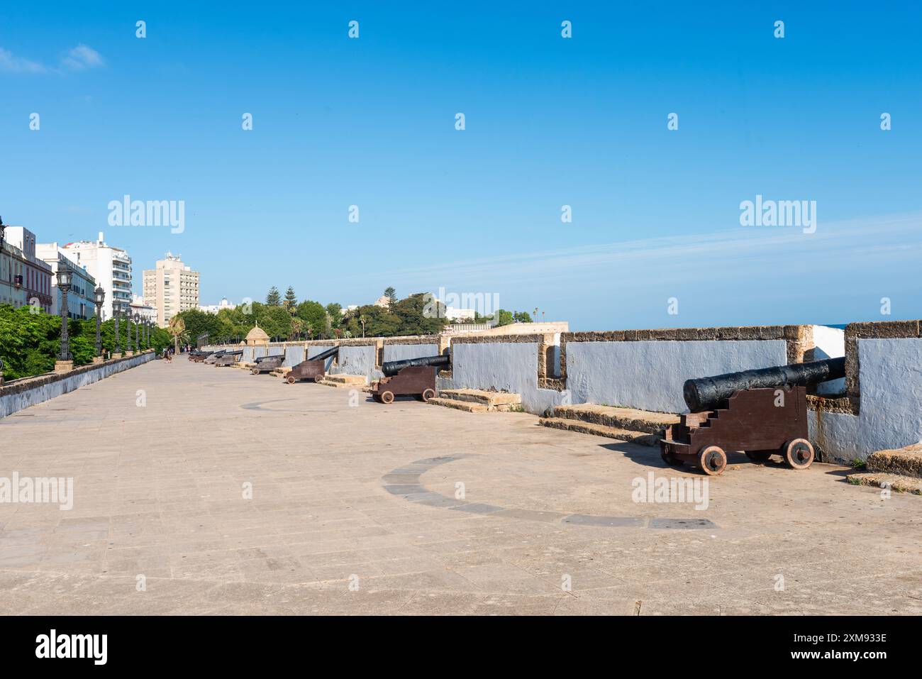 military war cannons in in the bay of Cadiz, Andalusia. Spain. Europe ...