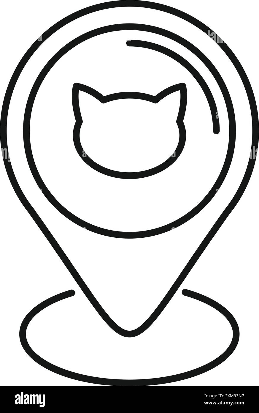 Simple line icon of a location pin with a cat's face inside ...