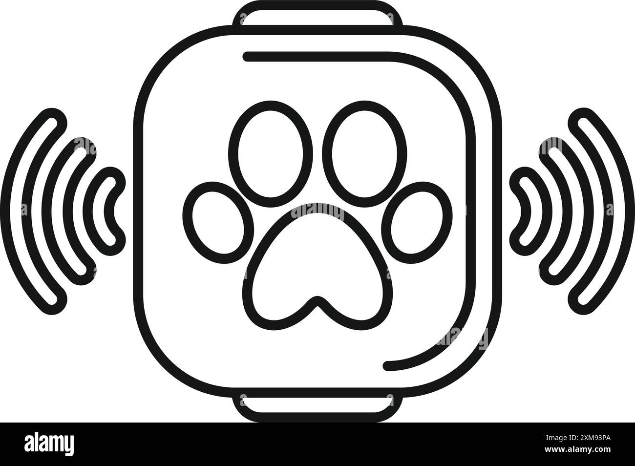 Line drawing of a pet tracker sending and receiving gps signal with paw ...