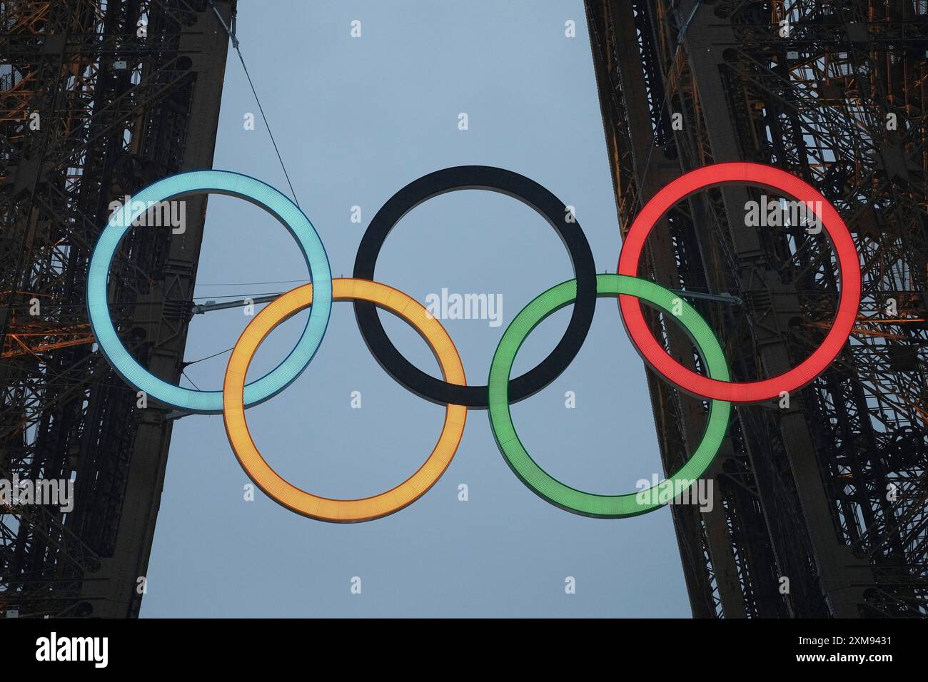 General view of the Olympics rings during the opening ceremony at ...