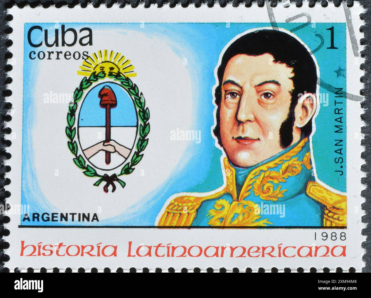 Cancelled postage stamp printed by Cuba, that shows portrait of José de ...