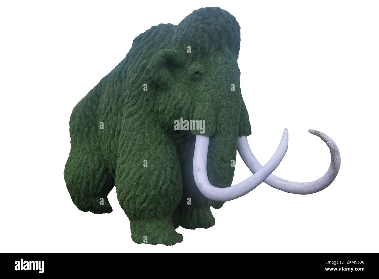 Green garden sculpture covered with moss, mammoth isolate on white ...