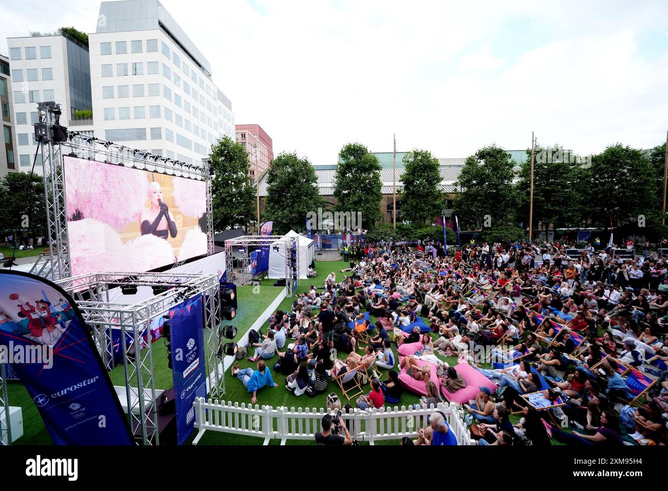 Fans waiting to watch the opening ceremony of the Paris 2024 Olympic ...