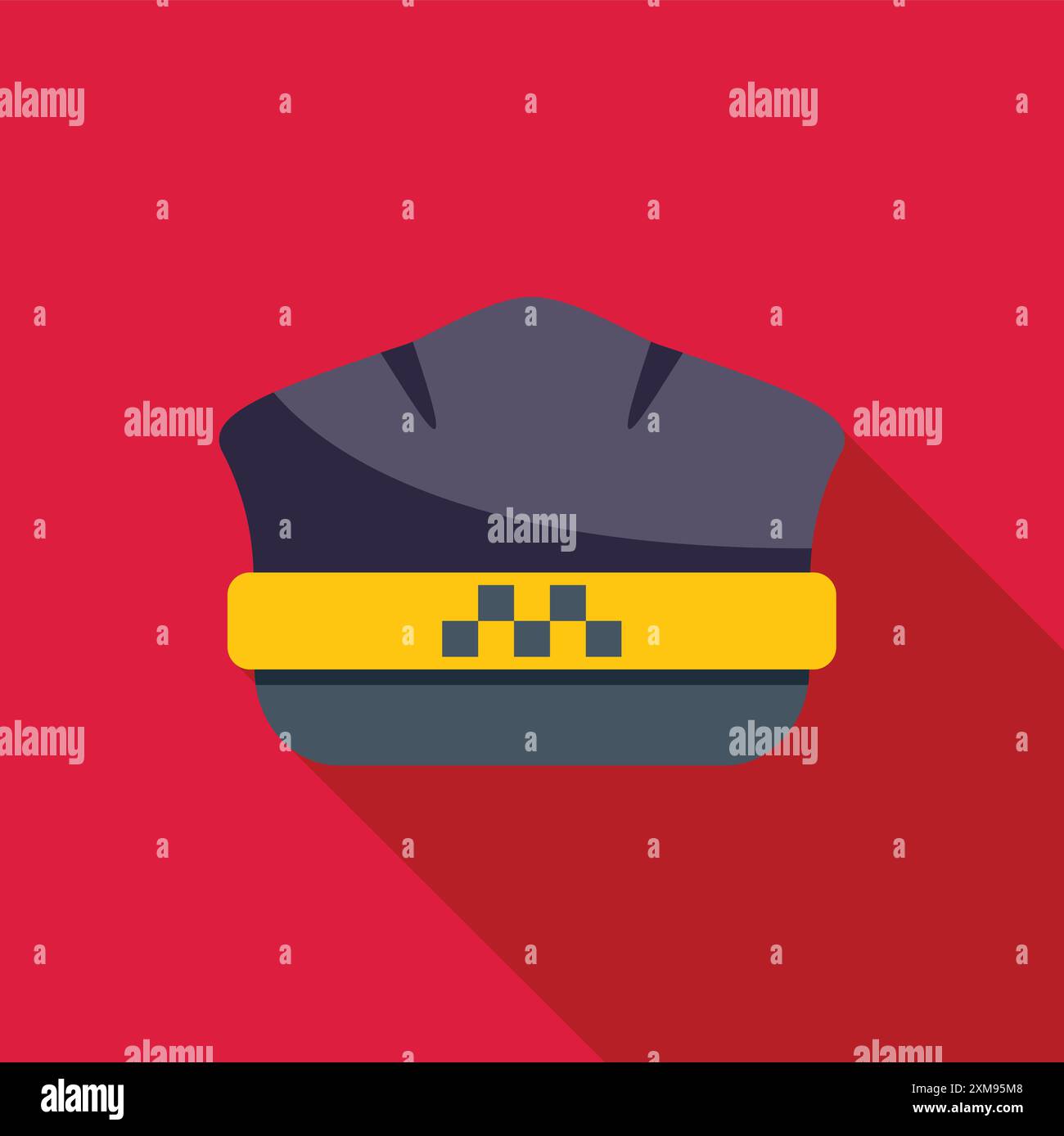 Taxi driver cap with checkered ornament is lying on red background ...