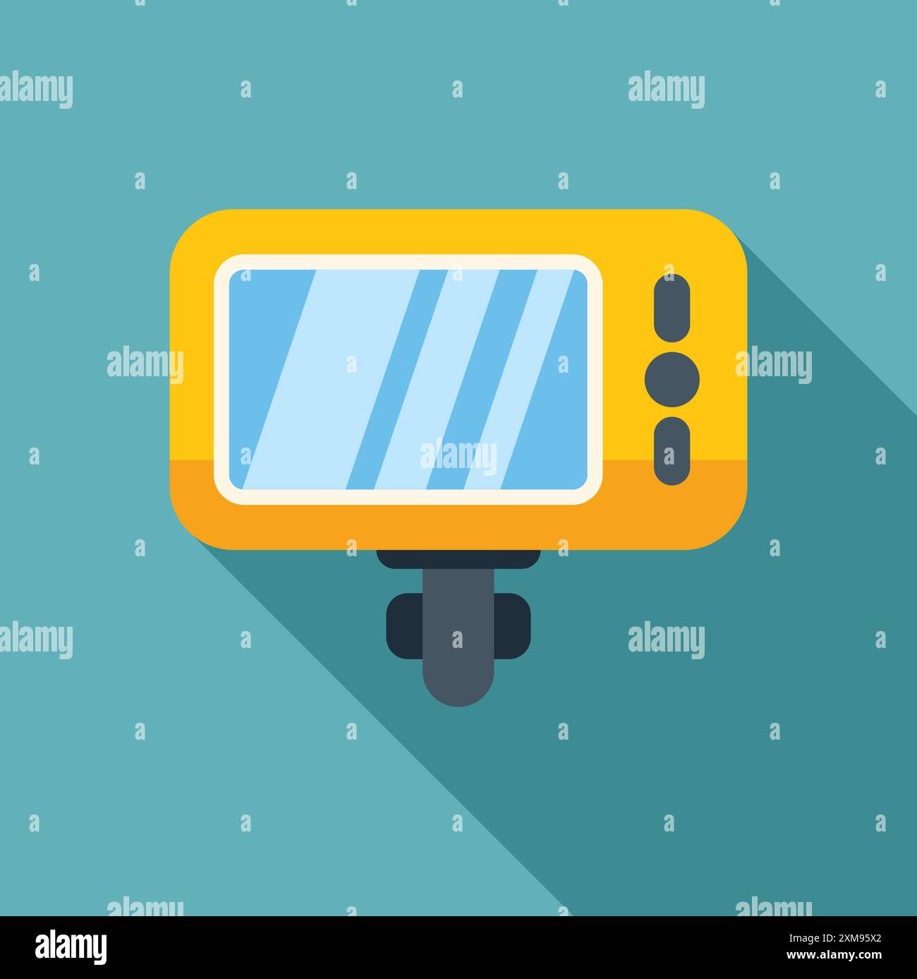 Yellow action camera showing blank screen with vertical blue lines ...