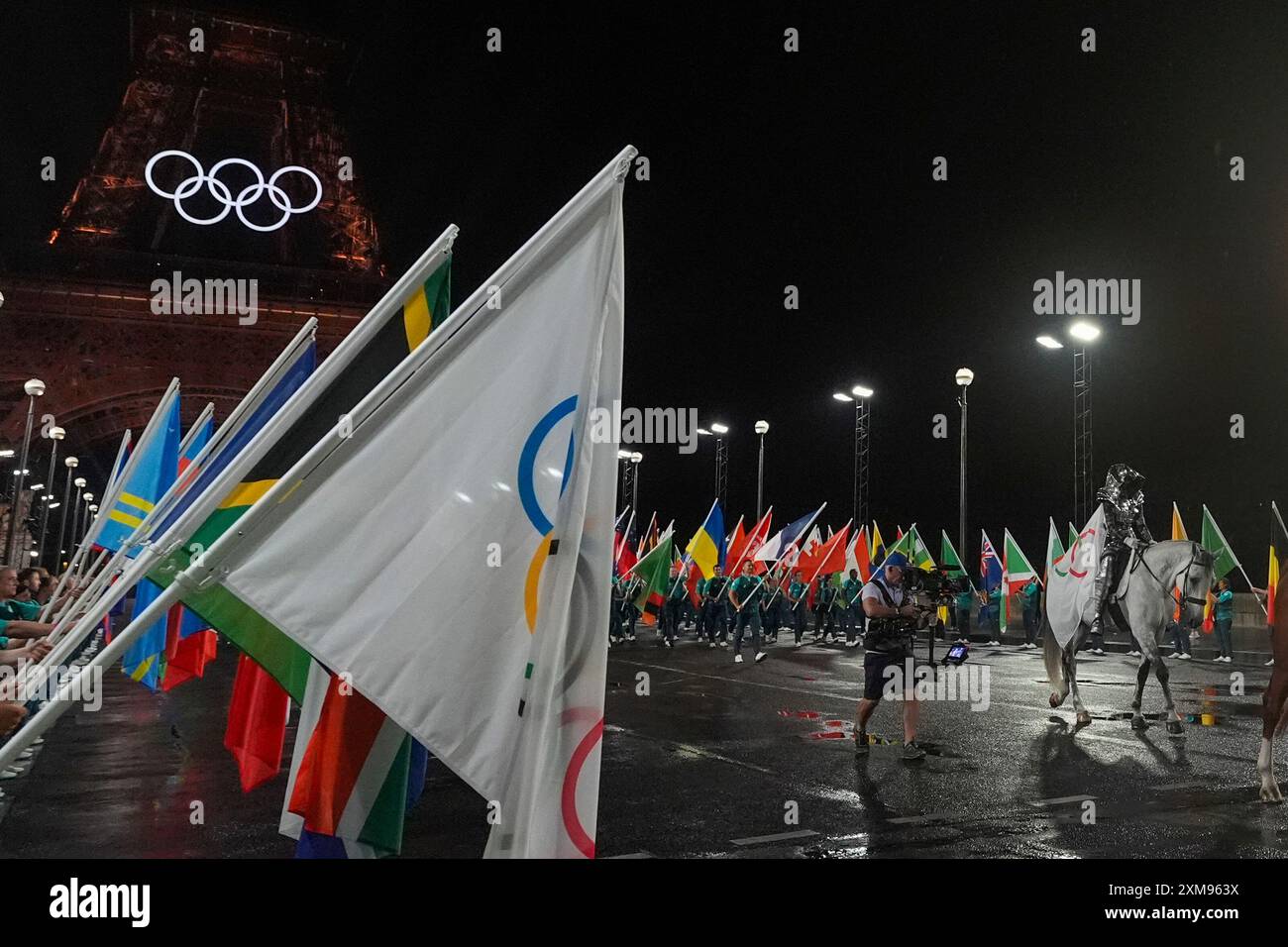 A performer on horseback participates in the opening ceremony of the ...