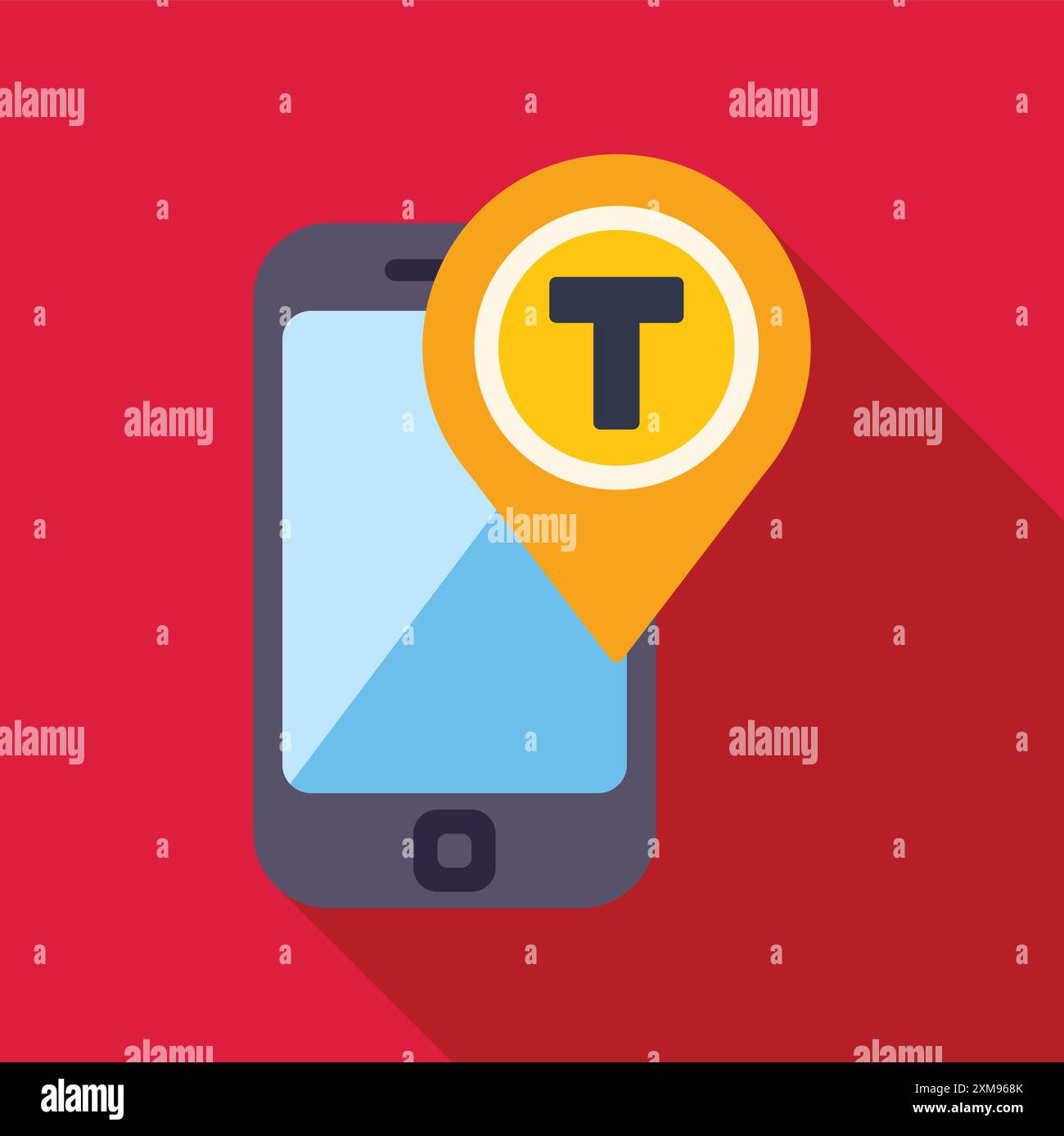 Mobile phone showing public transportation app with map and location pin Stock Vector Image ...