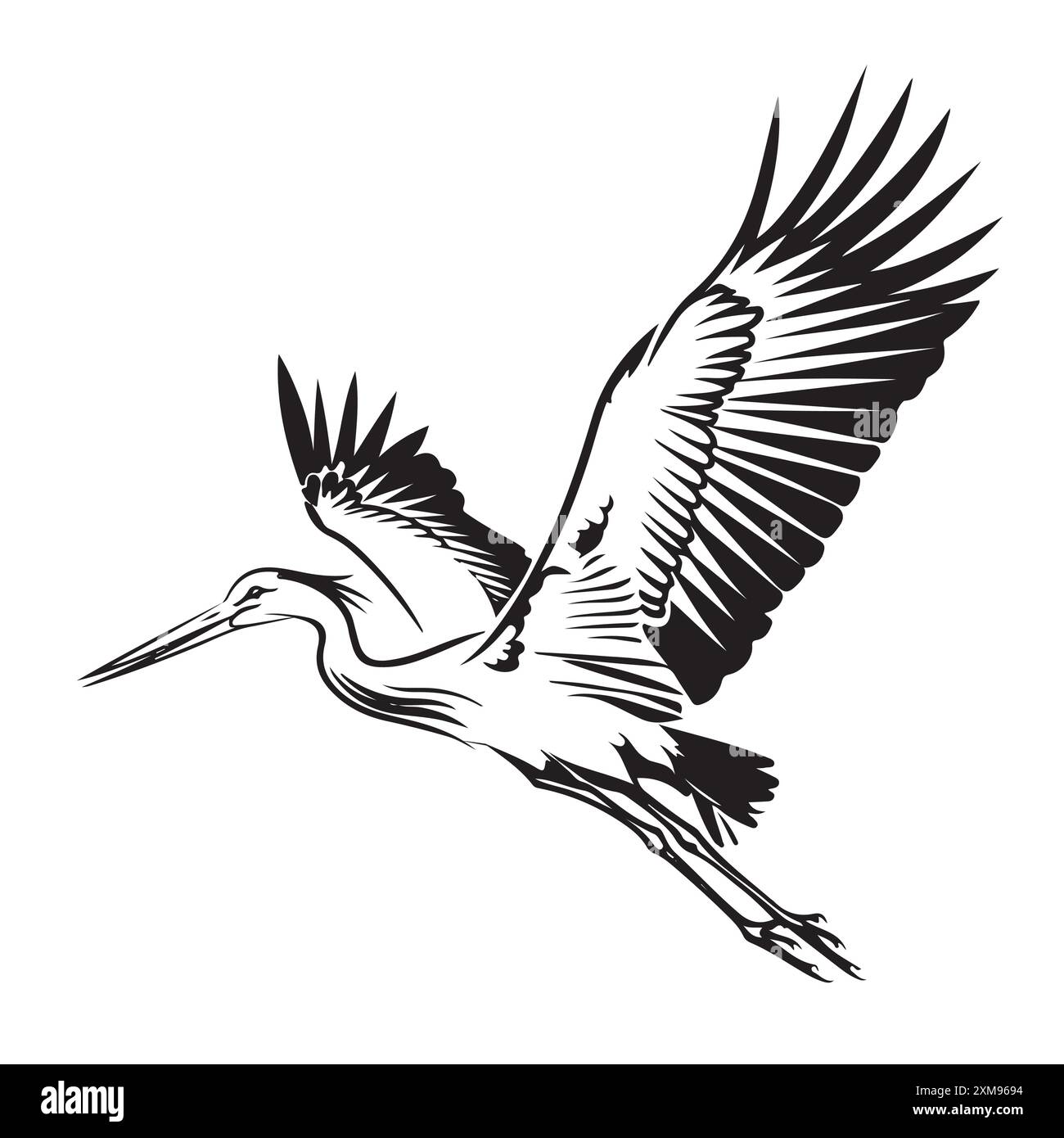 Stork flying sketch vector illustration. Hand sketching a stork for a ...