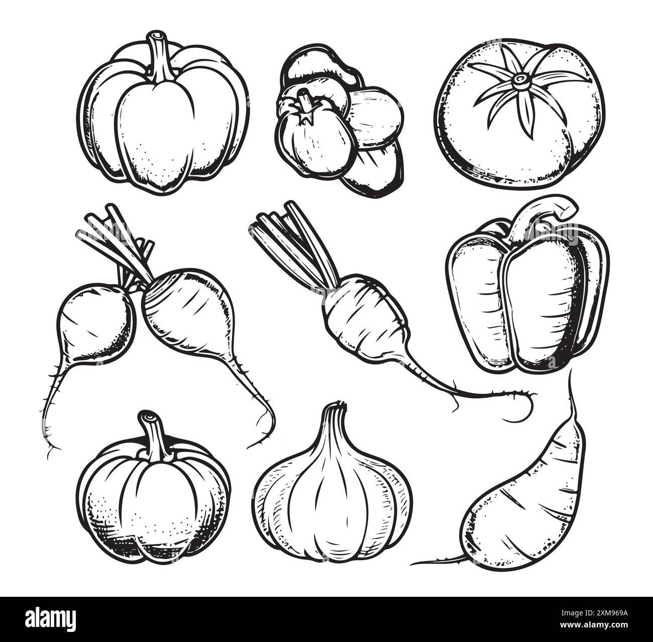 Vegetable and fruits pattern set, doodle Organic doodle food vegetarian ...