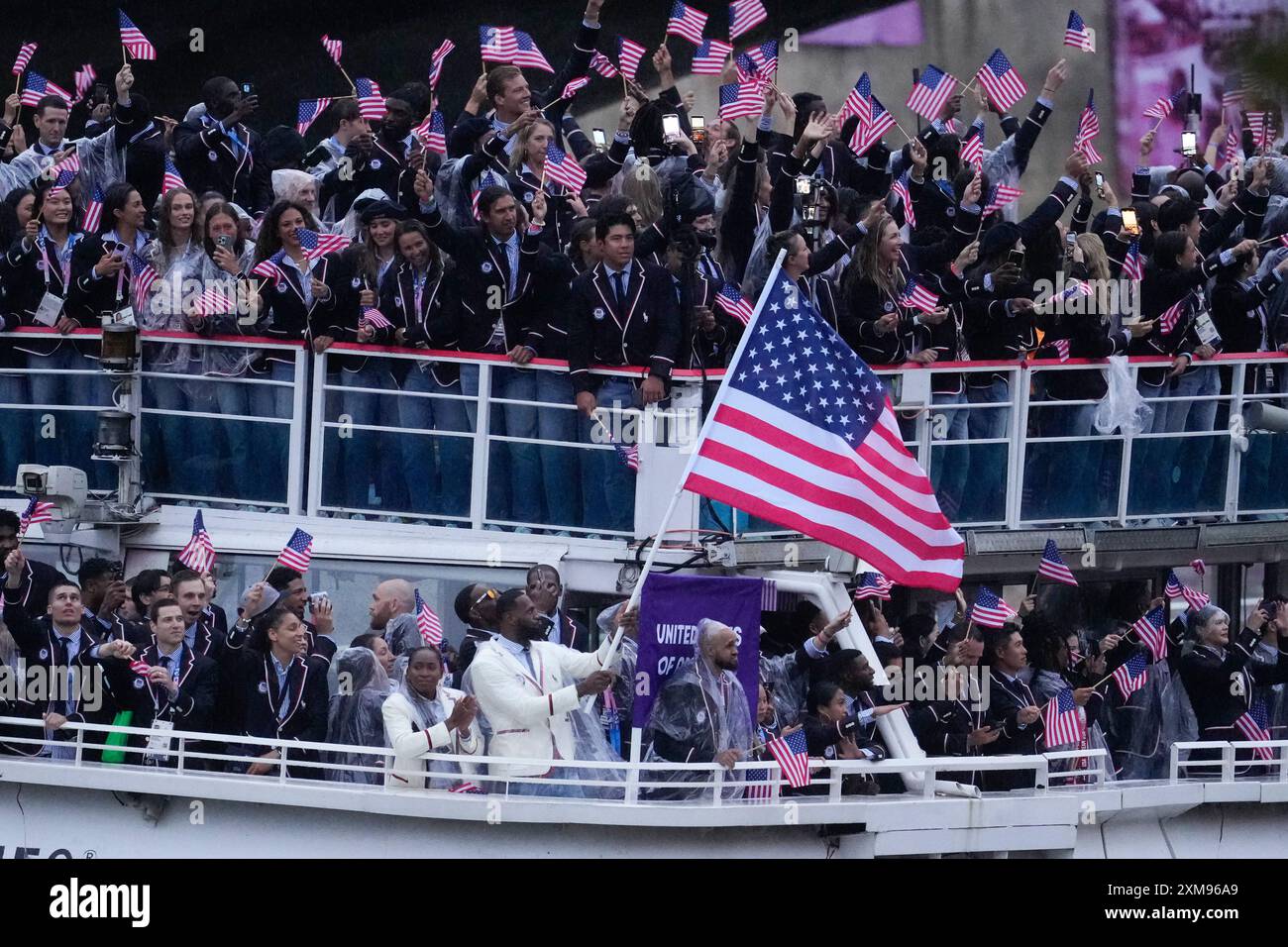 The boat carrying team United States, with Lebron James carrying the ...