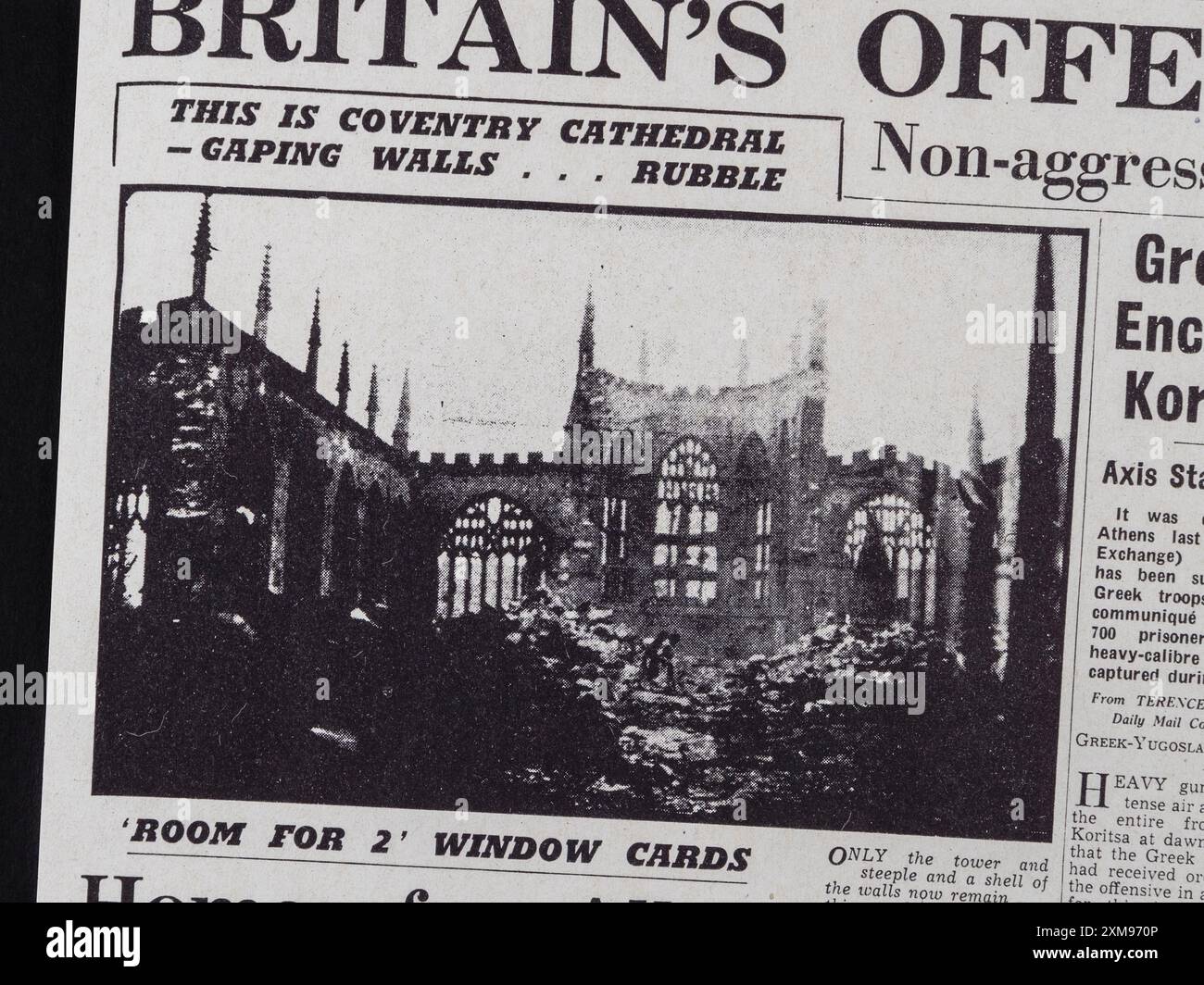 "This is Coventry Cathedral-gaping walls...rubble" headline in the ...