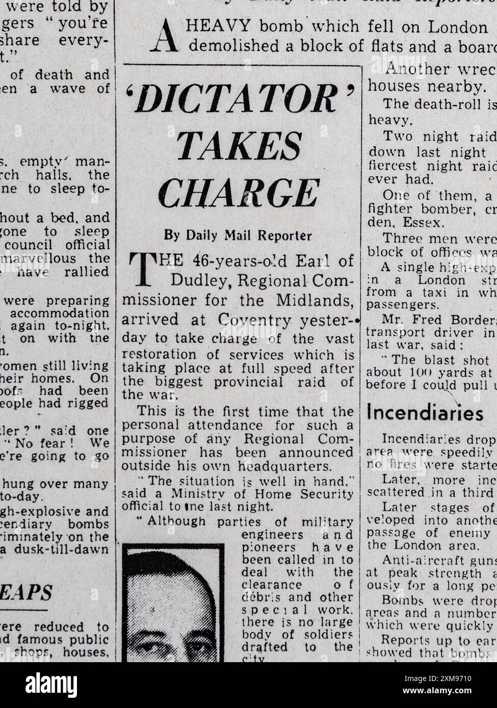 "'Dictator' takes charge" headline in the Daily Mail (replica), 16th ...