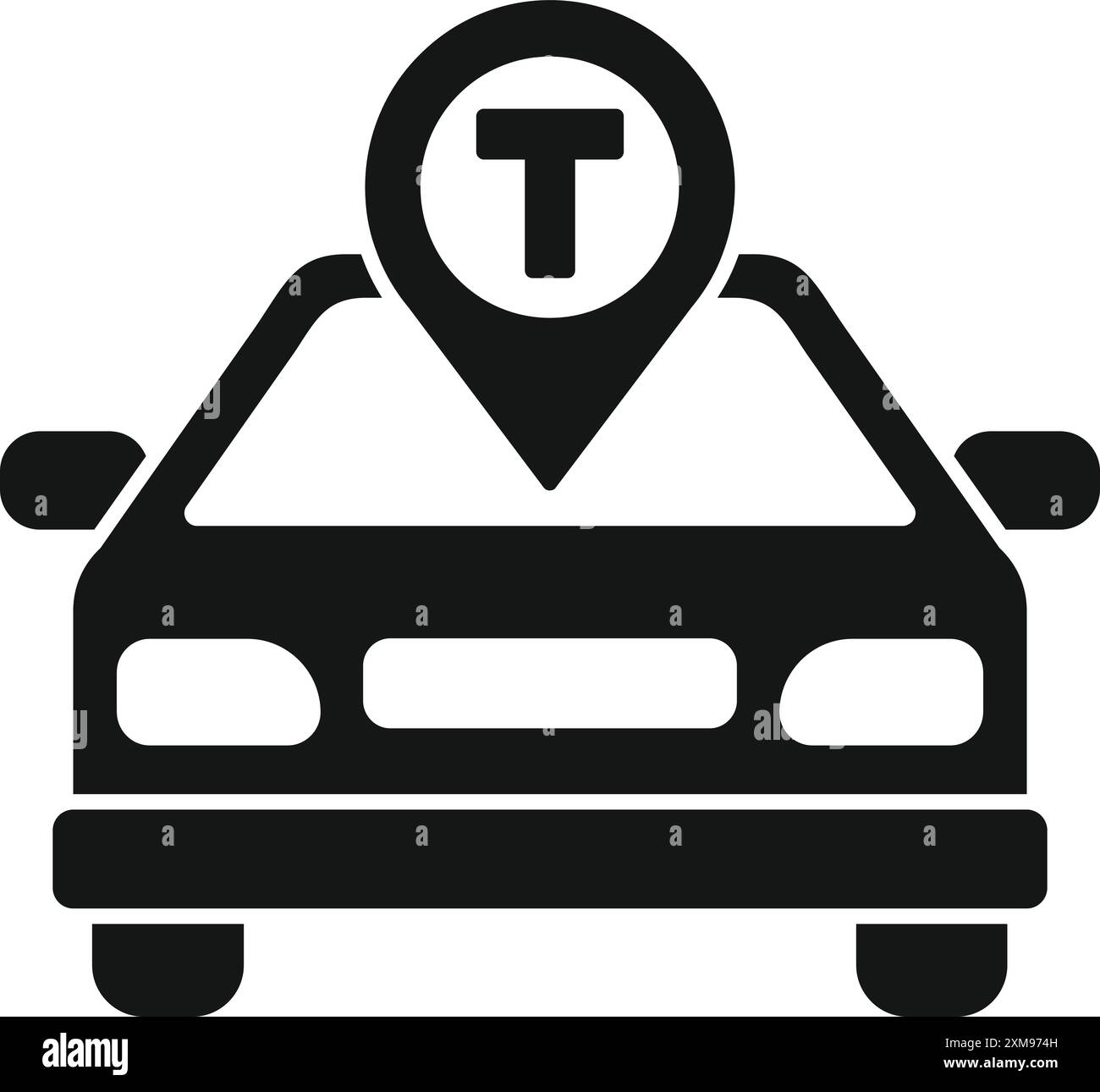 Black and white icon of a taxi location pin showing a car service ...