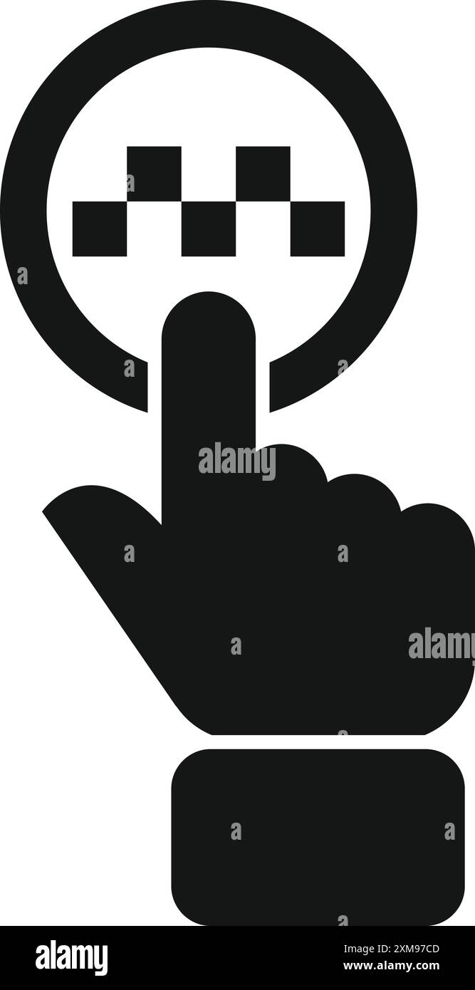 Hand pushing taxi button icon in simple style on a white background ...