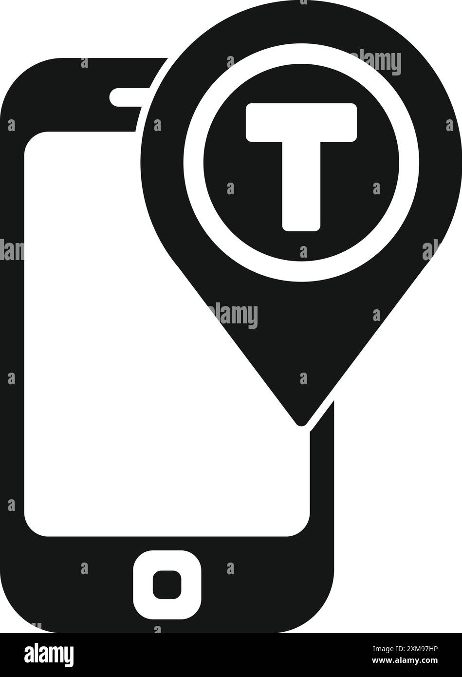 Black and white icon of a smartphone with a location pin showing the ...