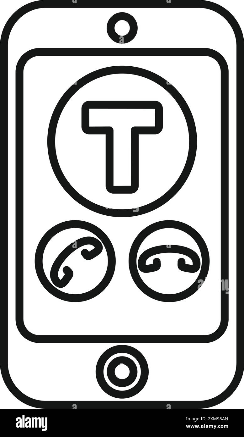 Simple line drawing of a smartphone displaying a taxi app interface ...