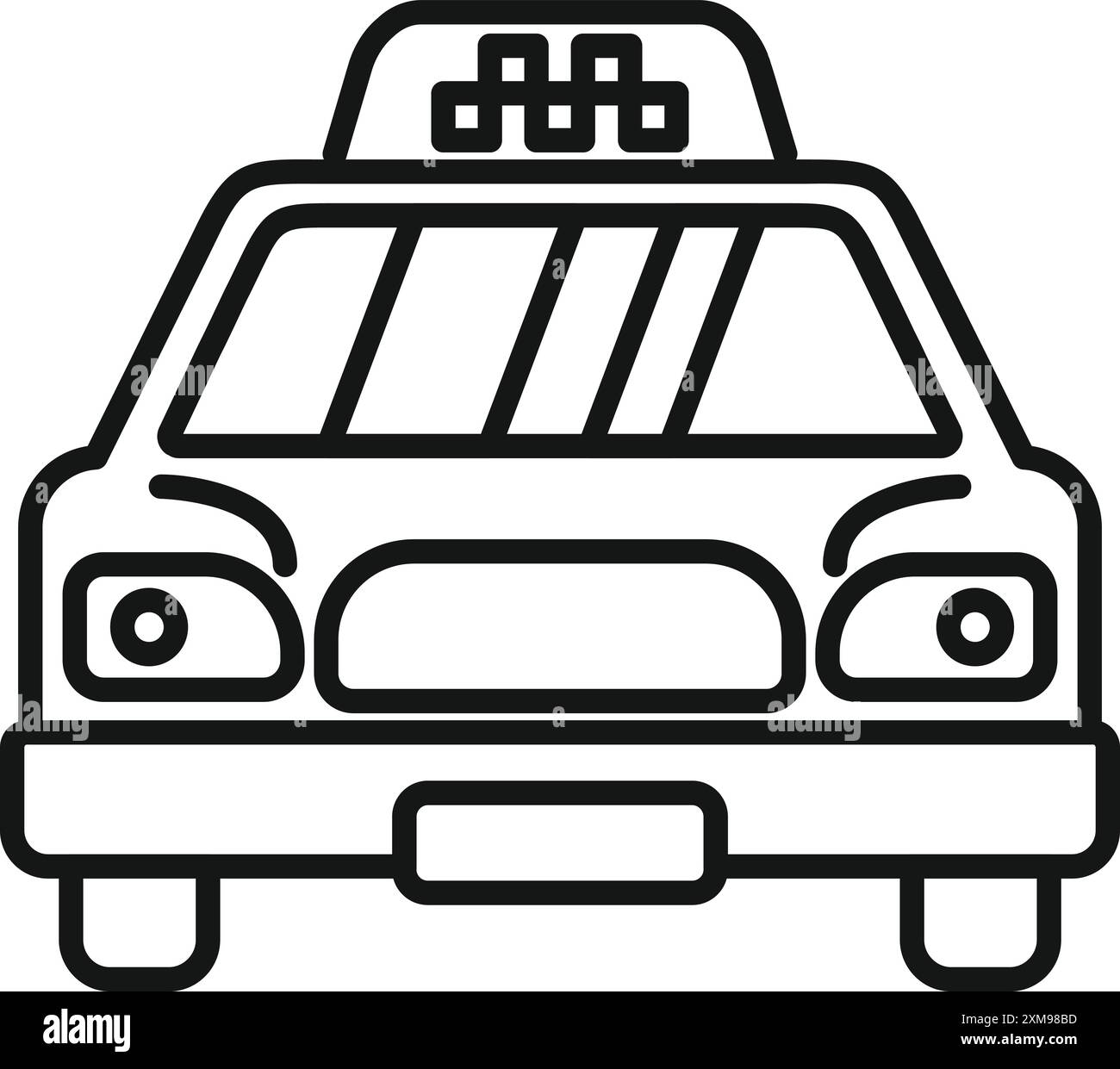 Simple black and white line art icon of a classic yellow taxi cab ...