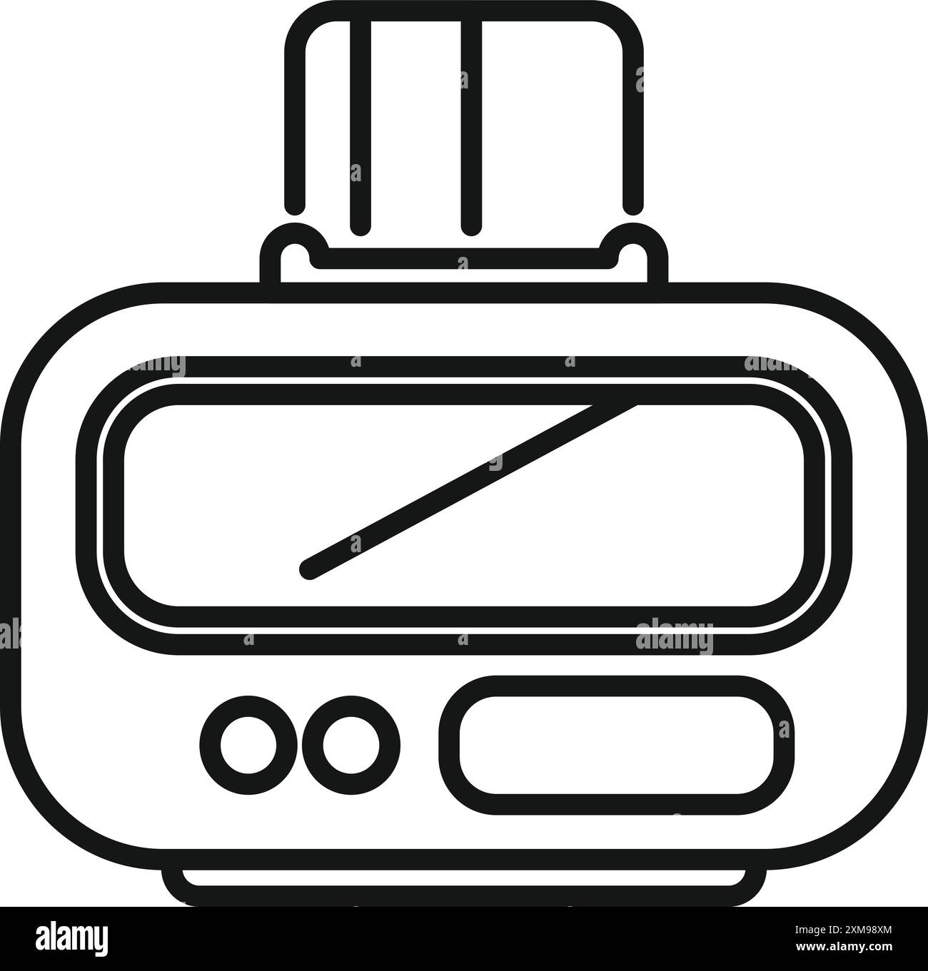 Line drawing of a vintage clock radio with an antenna, evoking ...