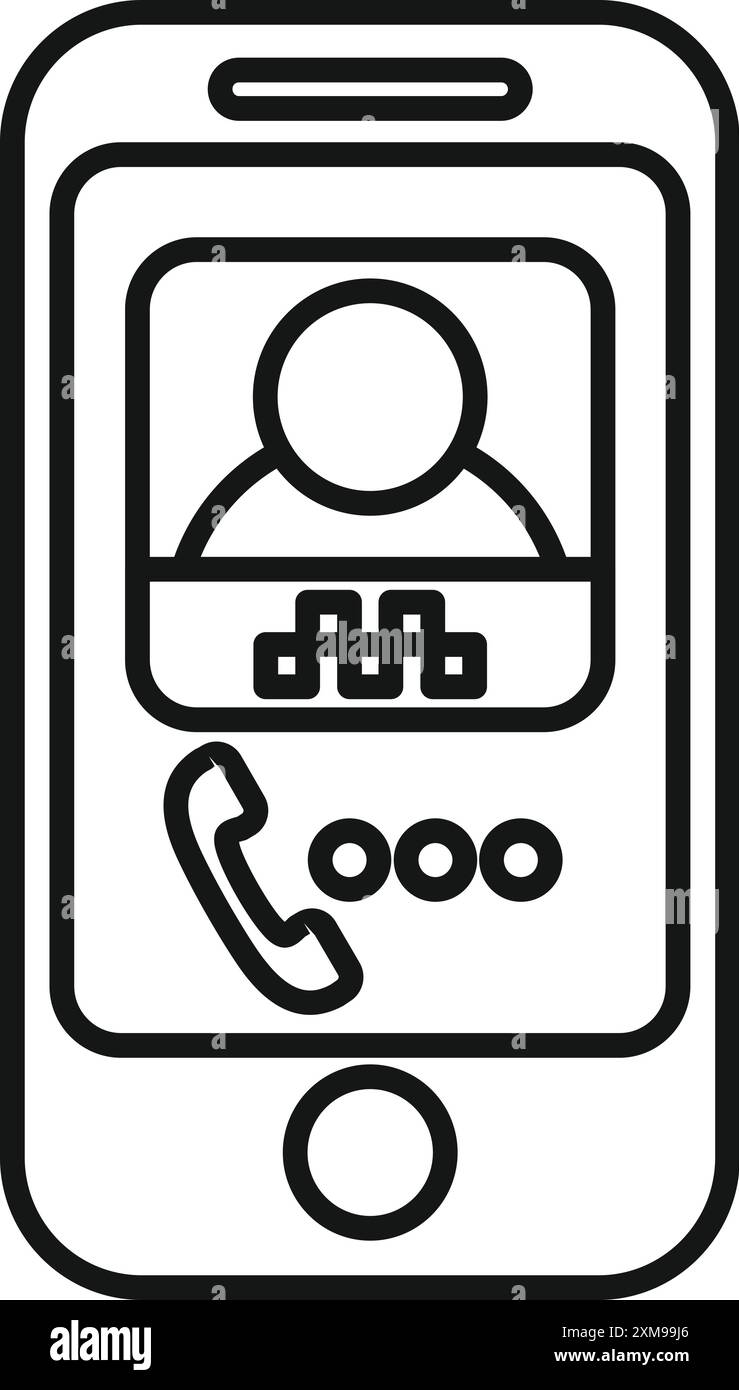 Line drawing of a smartphone with an incoming call from an unknown ...