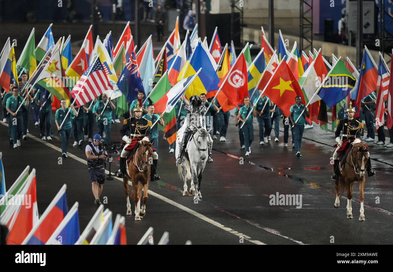 Flags of the competing countries arrive at the Place du Trocadero in ...
