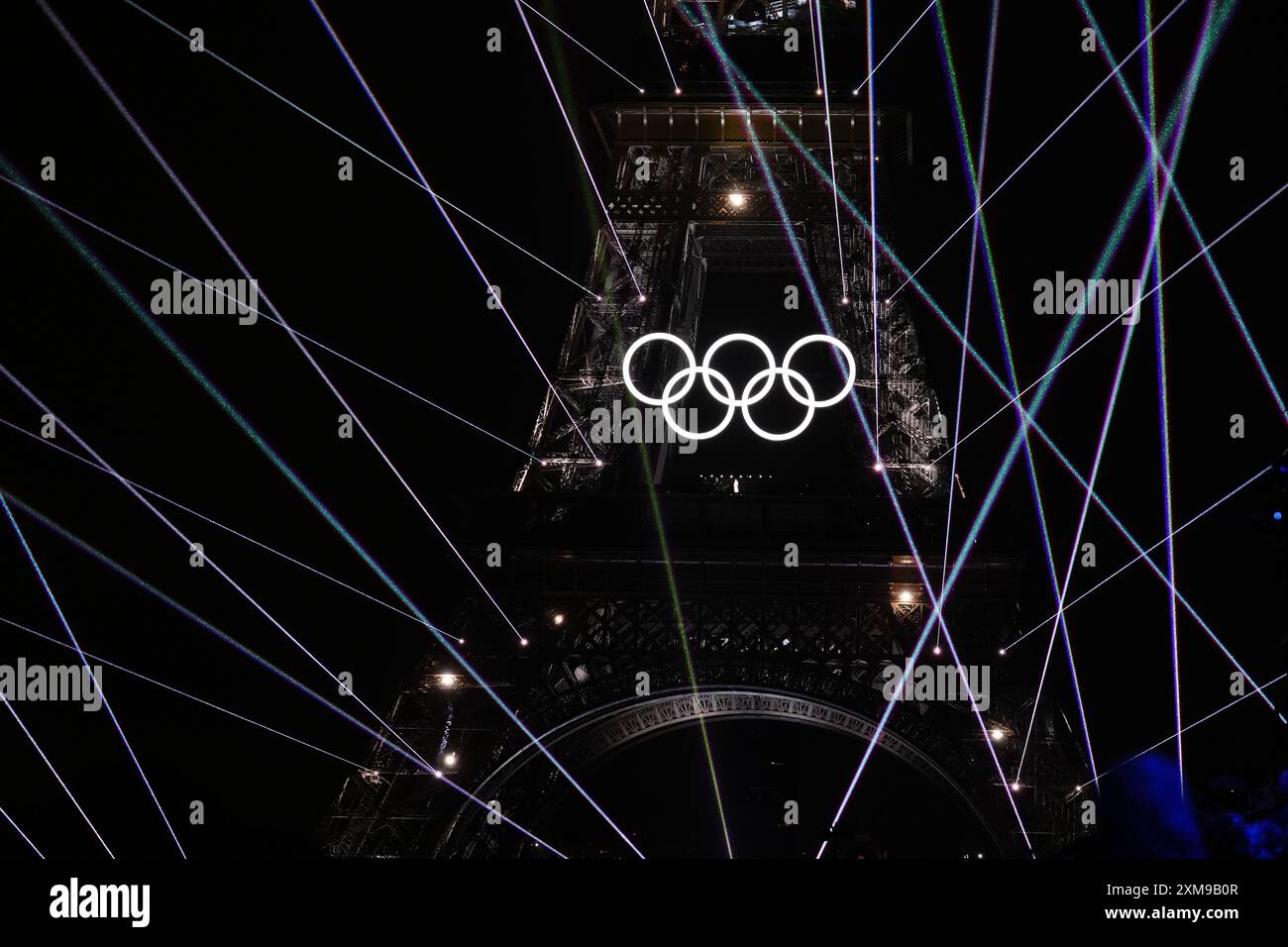 Celine Dion performs on the Eiffel Tower during the opening ceremony of ...