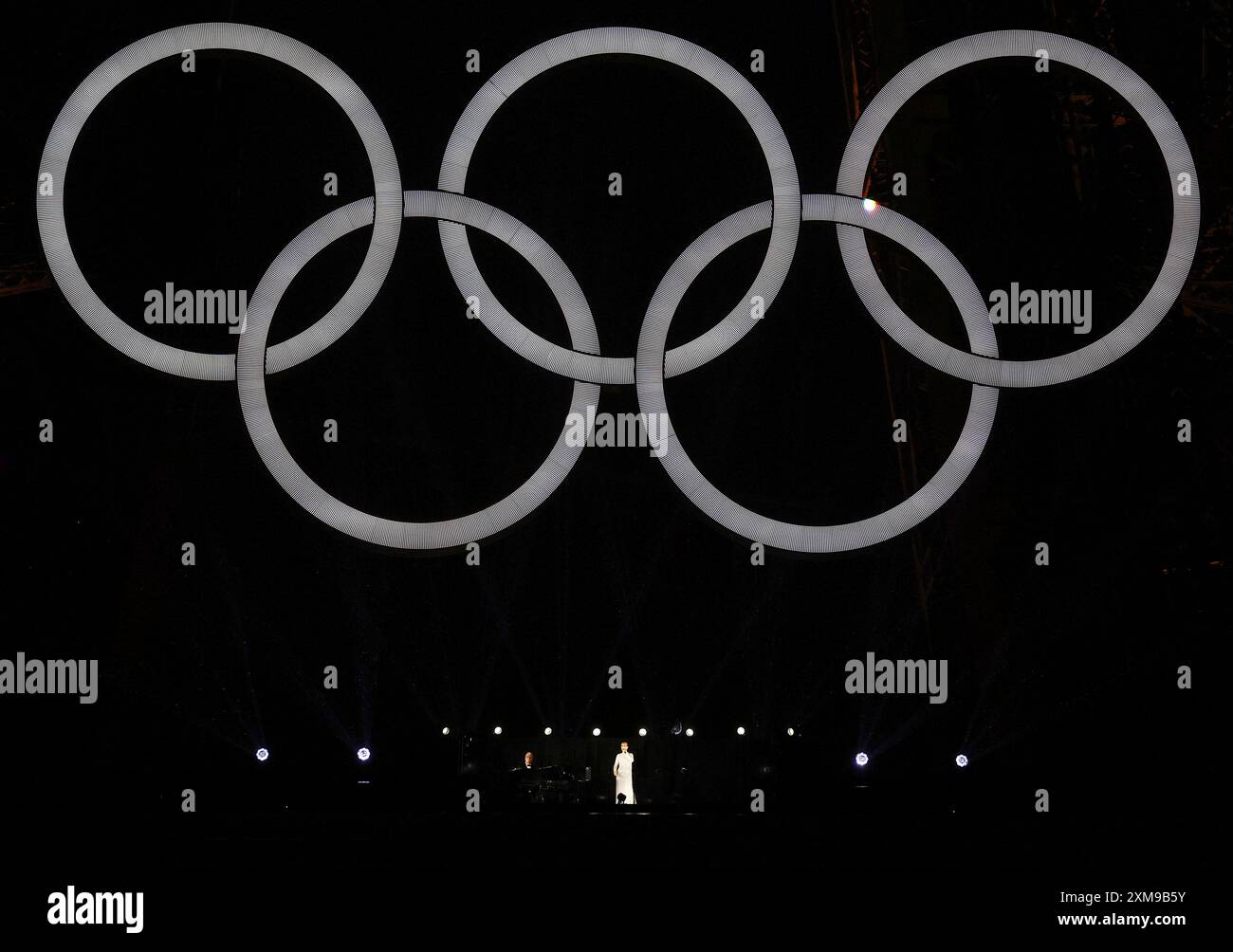 Singer Celine Dion performs during the opening ceremony of the 2024 ...