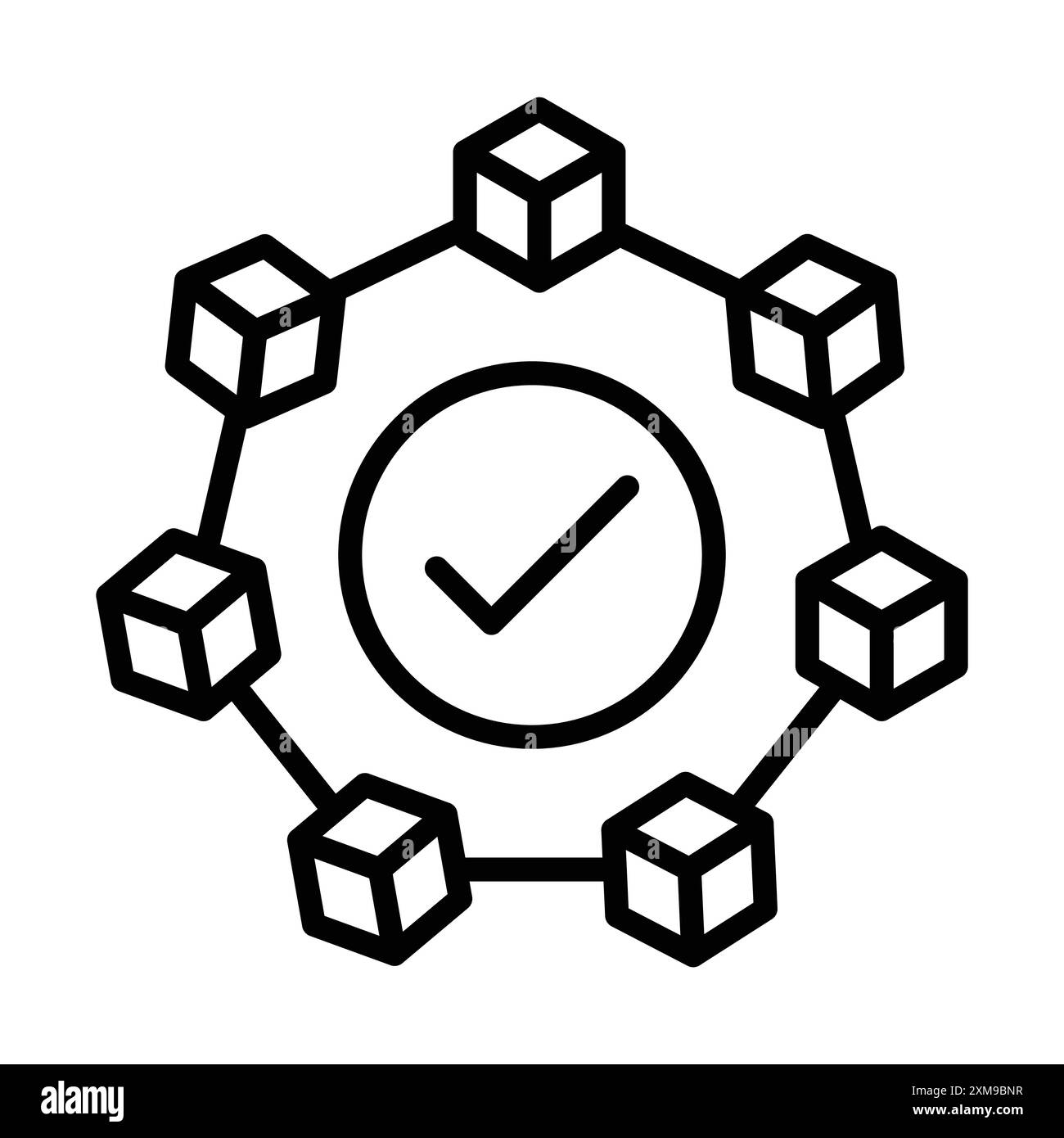 Blockchain technology icon linear logo mark set collection in black and ...