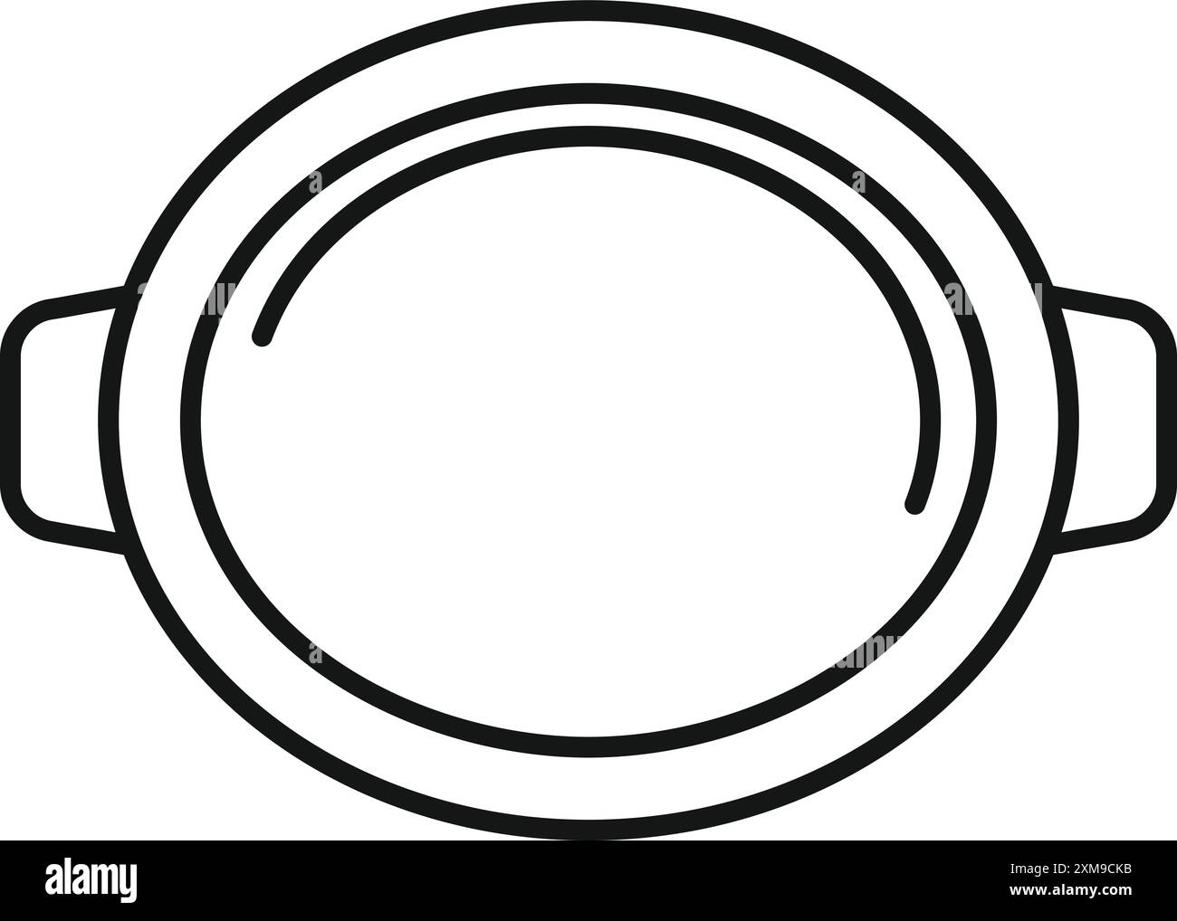 Simple black line art illustration of a round frying pan in top view ...