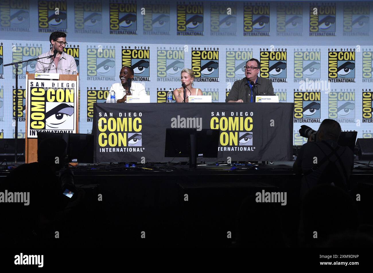 Josh Horowitz, from left, Ncuti Gatwa, Millie Gibson and Russell T ...