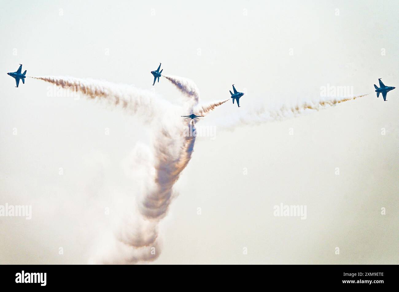 The U.S. Air Force Thunderbirds demonstrate a delta burst maneuver ...