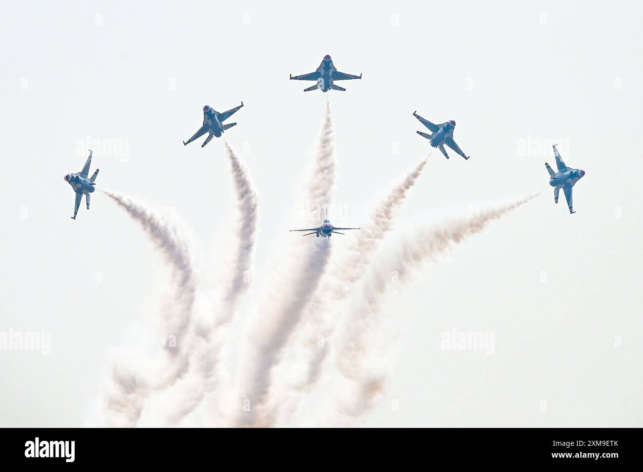The U.S. Air Force Thunderbirds demonstrate a delta burst maneuver ...