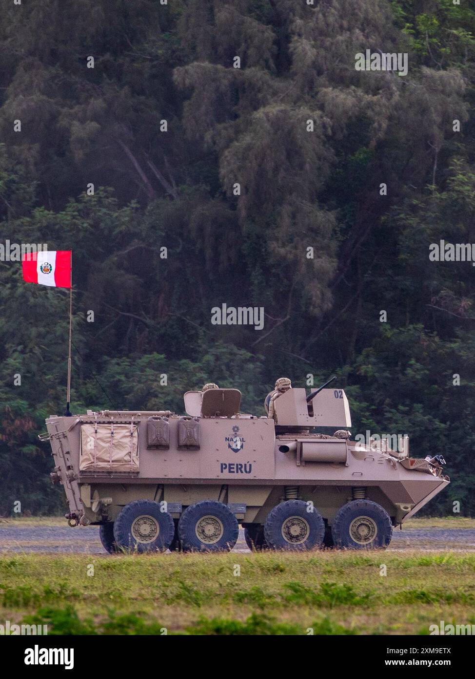A Peruvian Marine light armored vehicle (LAV-II) participates in an air ...