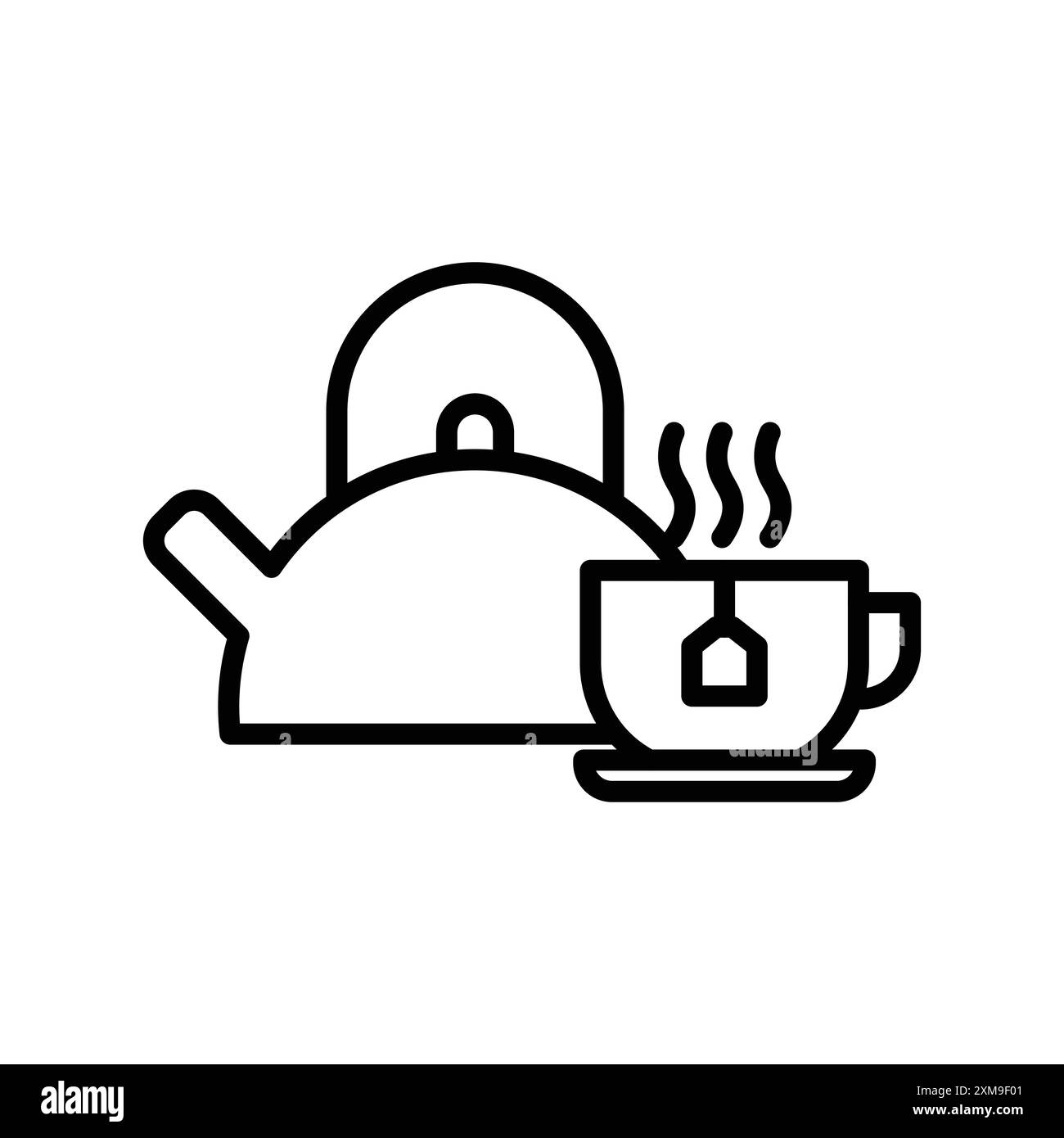 Teapot With Teabag On Cup Icon Linear Logo Mark Set Collection In Black And White For Web Stock