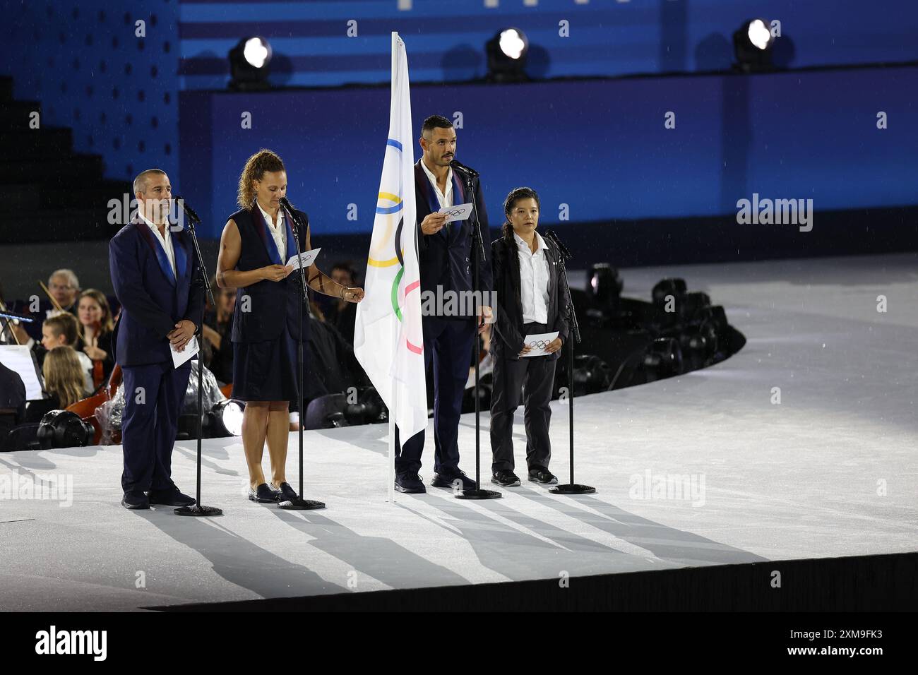 Paris, France. 26th July, 2024. Florent Manaudou (2nd R) and Melina ...