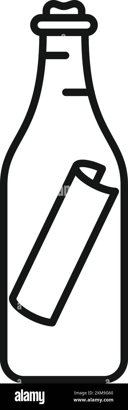 Line drawing of a message in a bottle floating on the water Stock ...